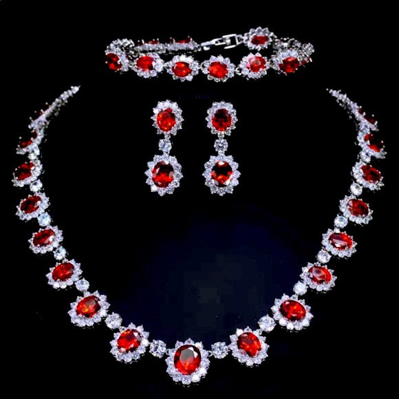 Jewelry | Princess Diana Inspired Aaa Cz Red Garnet Bridal Jewelry Set ...